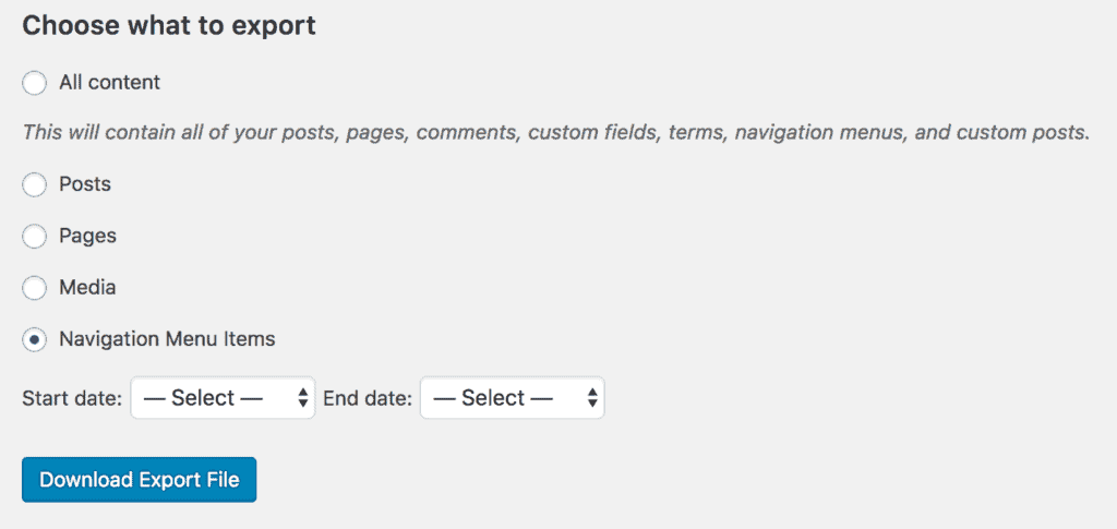 How to export menus in WordPress