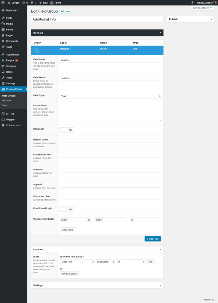 How to output custom user fields in Oxygen
